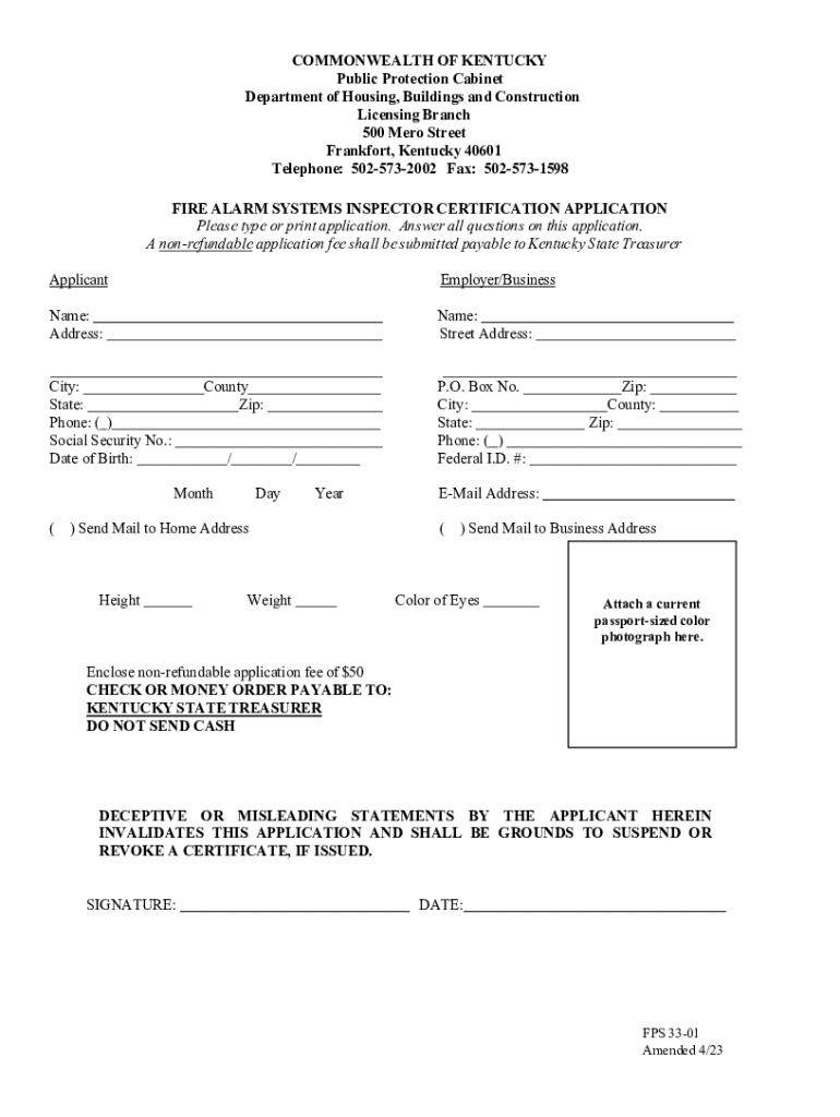Fillable Online dhbc ky FPS 33-02 Renewal Application for Fire Alarm ...