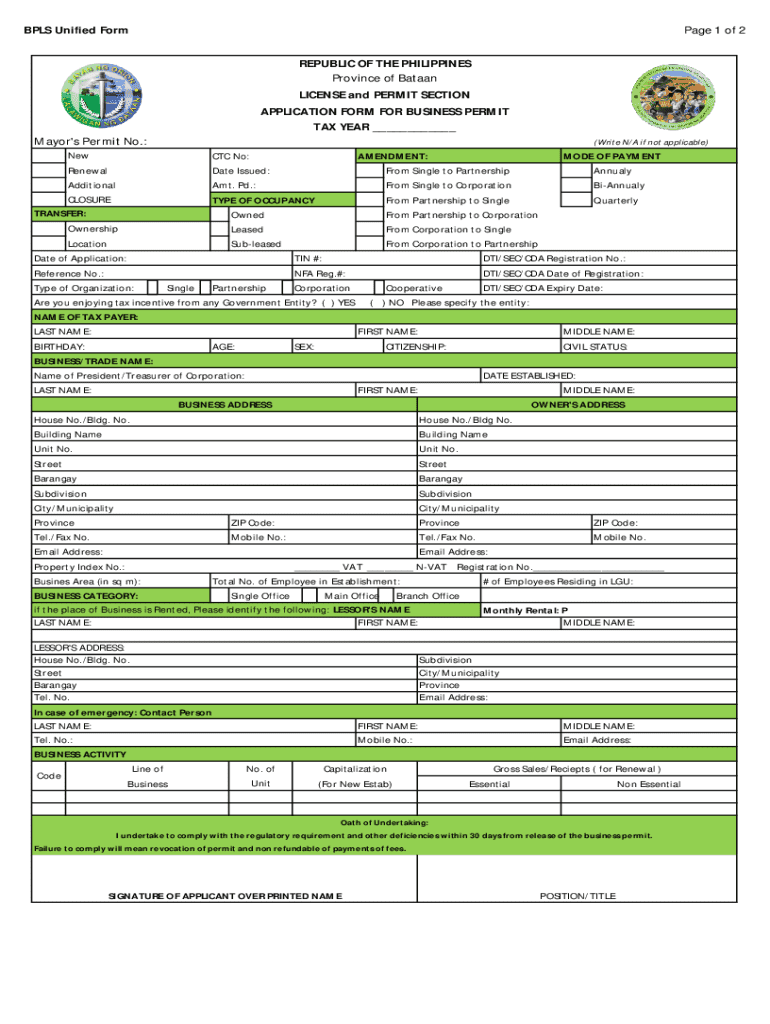 Fillable Online Application Form For Business Permit Tax Year 2017 ... Fax Email Print - pdfFiller