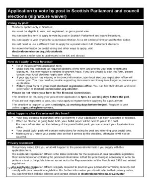 Postal vote application Waiver Blank template Doc Template | pdfFiller