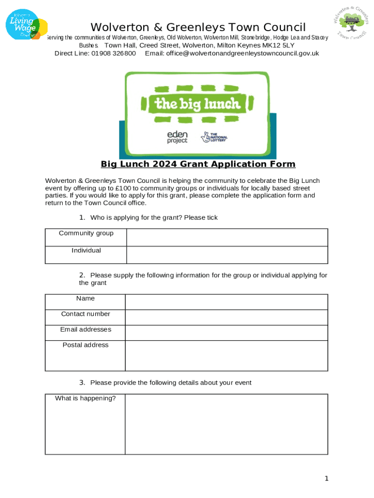 Big Lunch 2024 Grant Application Doc Template | pdfFiller