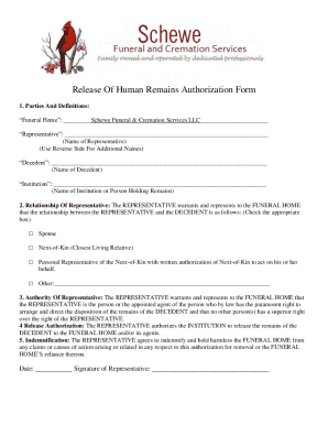 Fillable Online Release Of Human Remains Authorization Form Fax Email ...