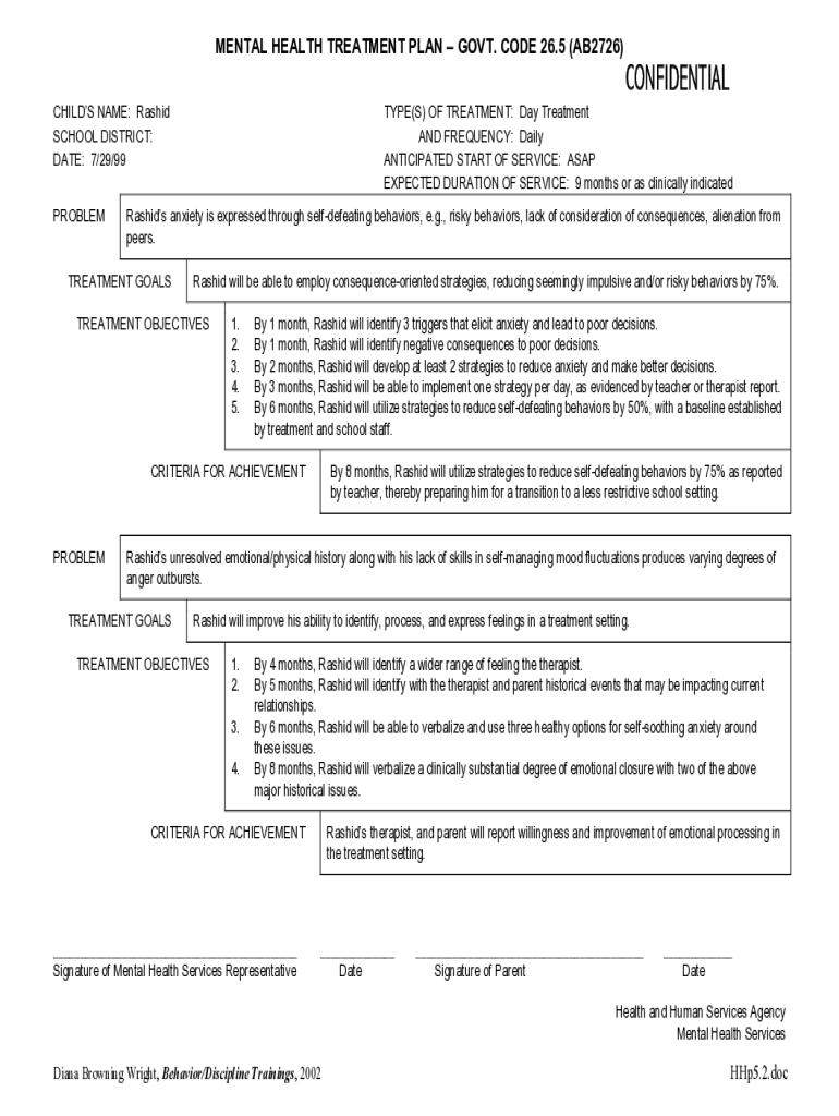 Fillable Online 18 Printable mental health treatment plan template ...