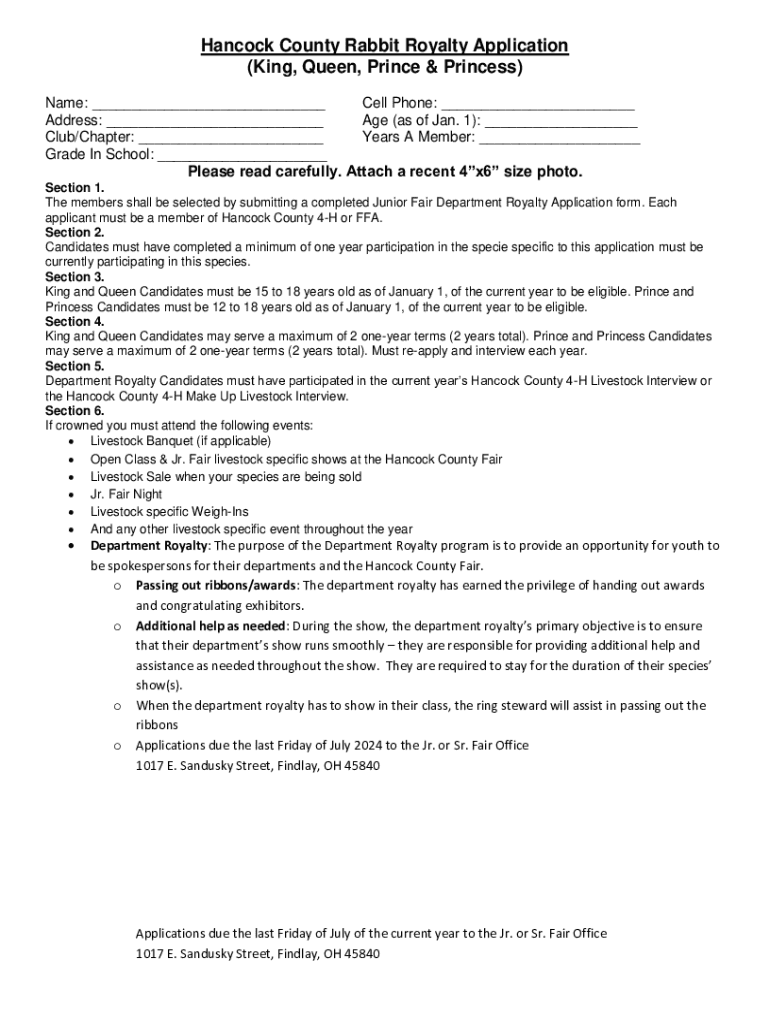 Fillable Online Fillable Online Get Hancock County Rabbit Royalty ...