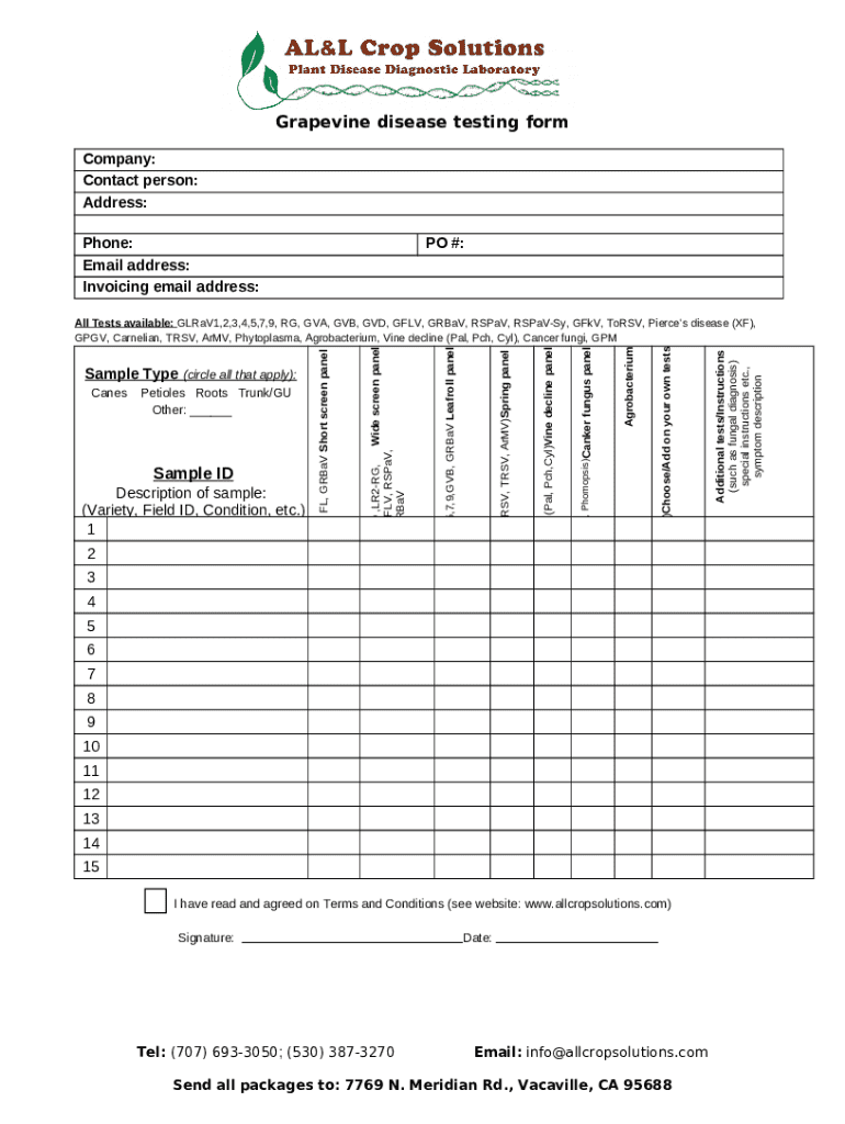 Grapevine Disease Testing Order Doc Template | pdfFiller