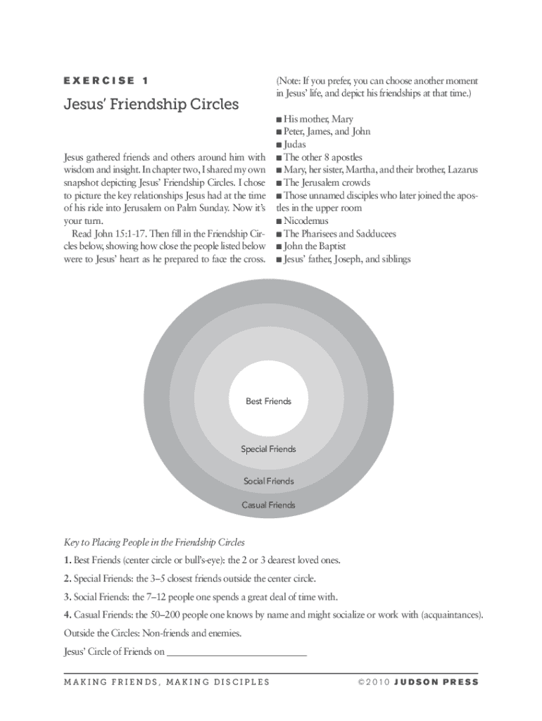 Fillable Online Fillable Online EXERCISE 1 Jesus Friendship Circles Fax ...