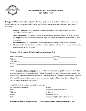 Fillable Online Distinguished Alumni Award Nomination Information & Form Fax Email Print - pdfFiller