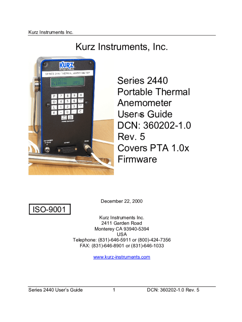 Fillable Online Kurz Instruments, Inc. Series 2440 Portable Thermal ...
