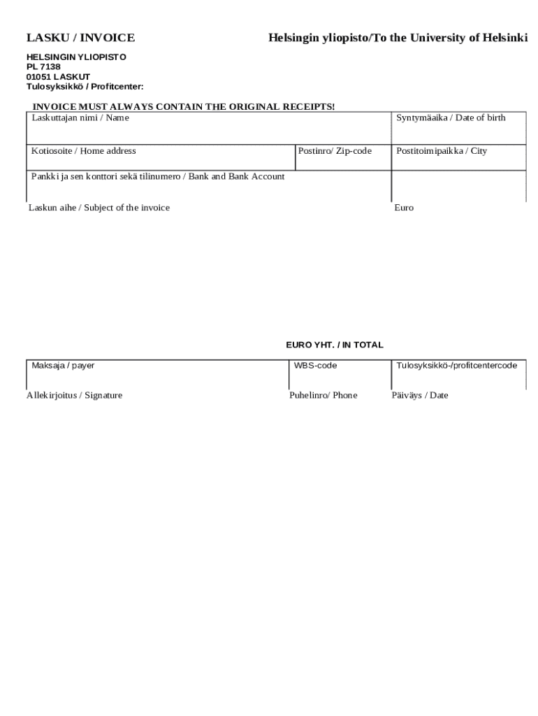 LASKU / INVOICEHelsingin yliopisto/To the University of Helsinki Doc ...
