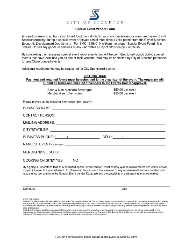 Fillable Online Special Event Vendor Form Fax Email Print - pdfFiller