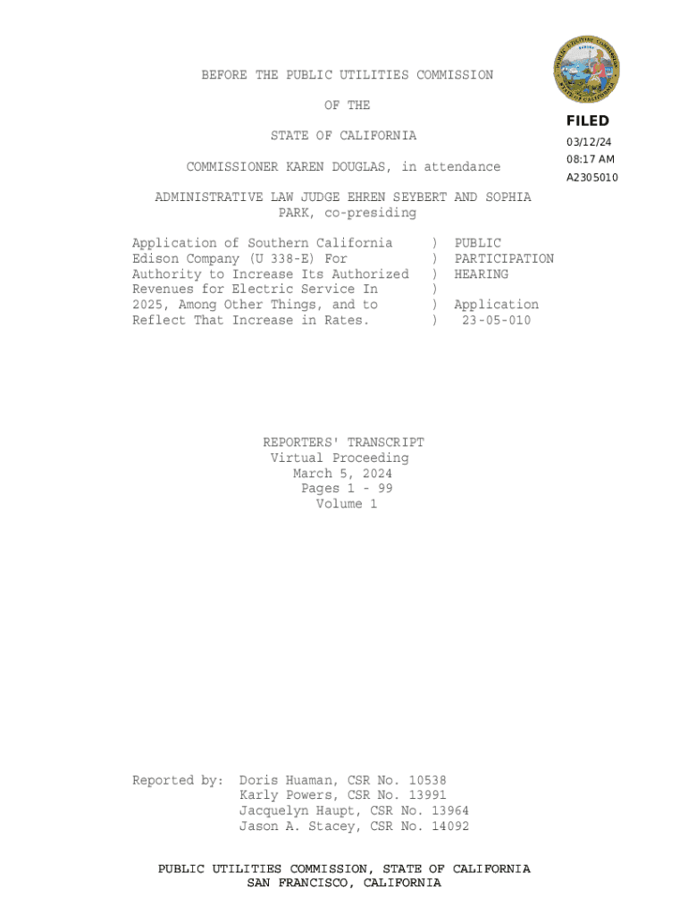 Fillable Online docs cpuc ca ADMINISTRATIVE LAW JUDGE EHREN SEYBERT AND ...