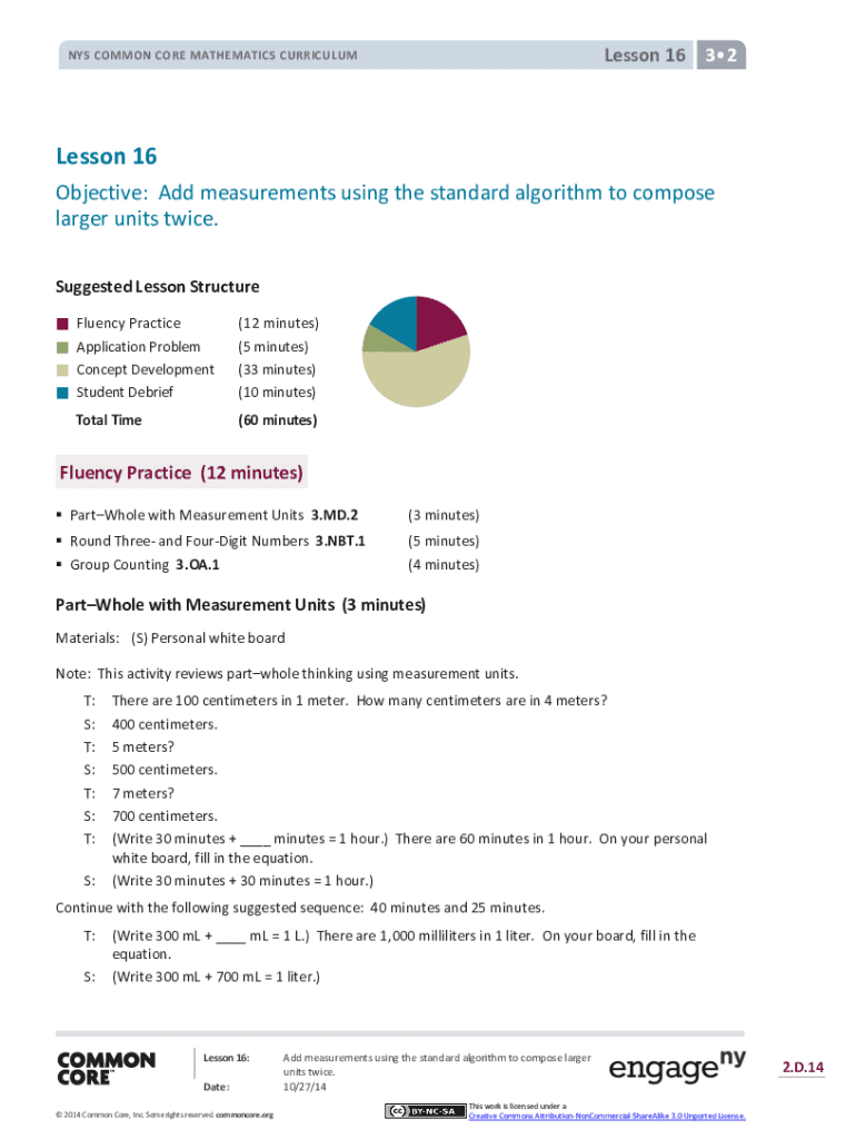 Fillable Online Math Grade 3 Module 2 Lesson 16 Add measurements to ...