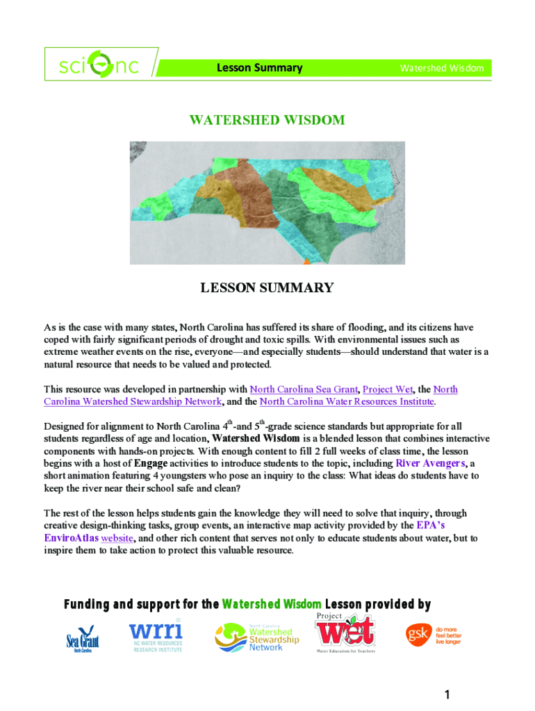 Fillable Online The Watershed Wisdom Lesson Plan - North Carolina Sea ...