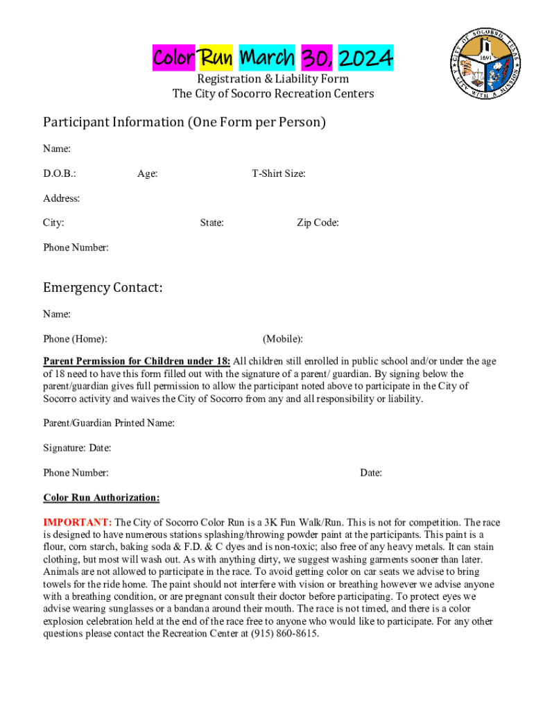 Fillable Online color run registration is now openspaces are limited ...