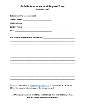 Fillable Online Printable (PDF) Bulletin Announcement Request Form Fax ...