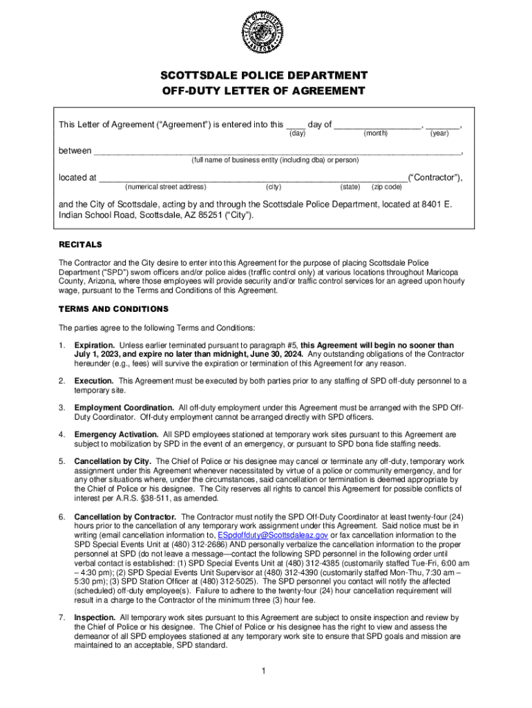 Fillable Online scottsdale police department off-duty letter of ...