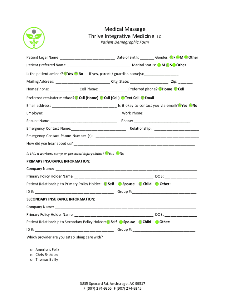 Fillable Online Thrive Integrative Medicine Fax Email Print - pdfFiller