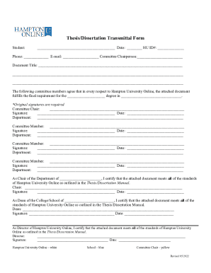 Fillable Online Thesis/Dissertation Transmittal Form Fax Email Print - pdfFiller