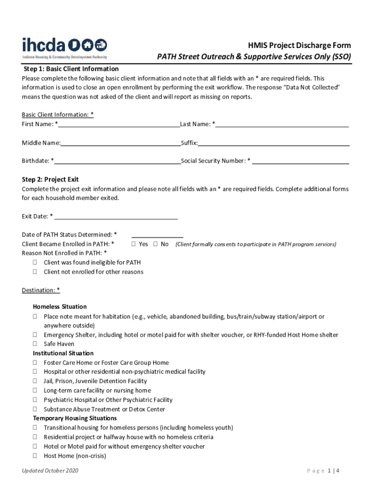 Fillable Online Fillable Online HMIS Project Discharge Form PATH Street ... Fax Email Print ...