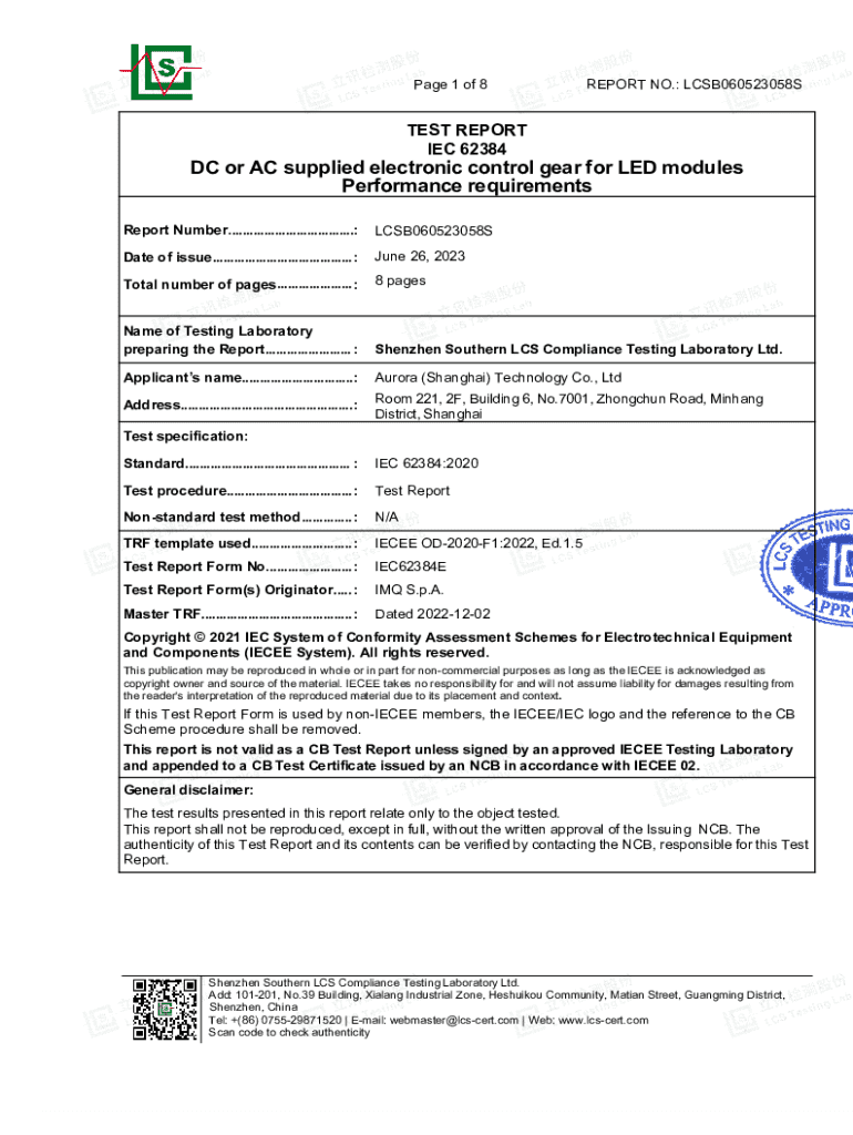 Fillable Online TEST REPORT FORM. IEC 62384 Fax Email Print - pdfFiller