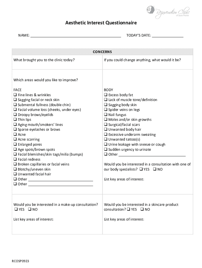Fillable Online Aesthetics Skin Care & Treatment Questionnaire ...