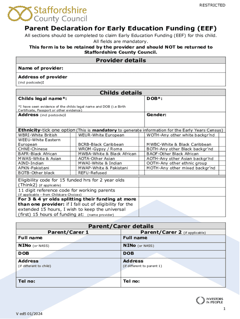 Fillable Online Fillable Online Parent Declaration for Early Education ... Fax Email Print ...