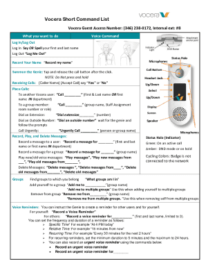 Fillable Online Vocera Basics What you want to do Voice Command Fax ...