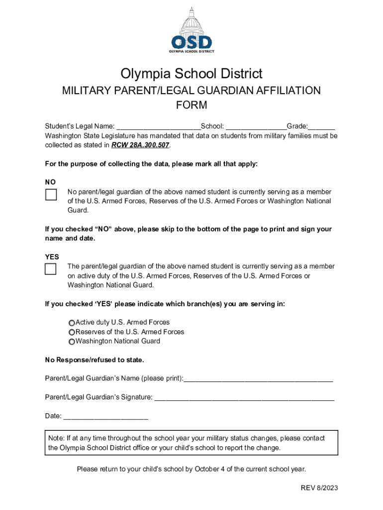 Fillable Online military parent/legal guardian affiliation form Fax ...