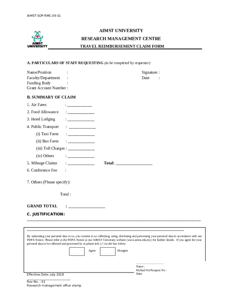 8. Travel Reimbursement Claim Doc Template | pdfFiller