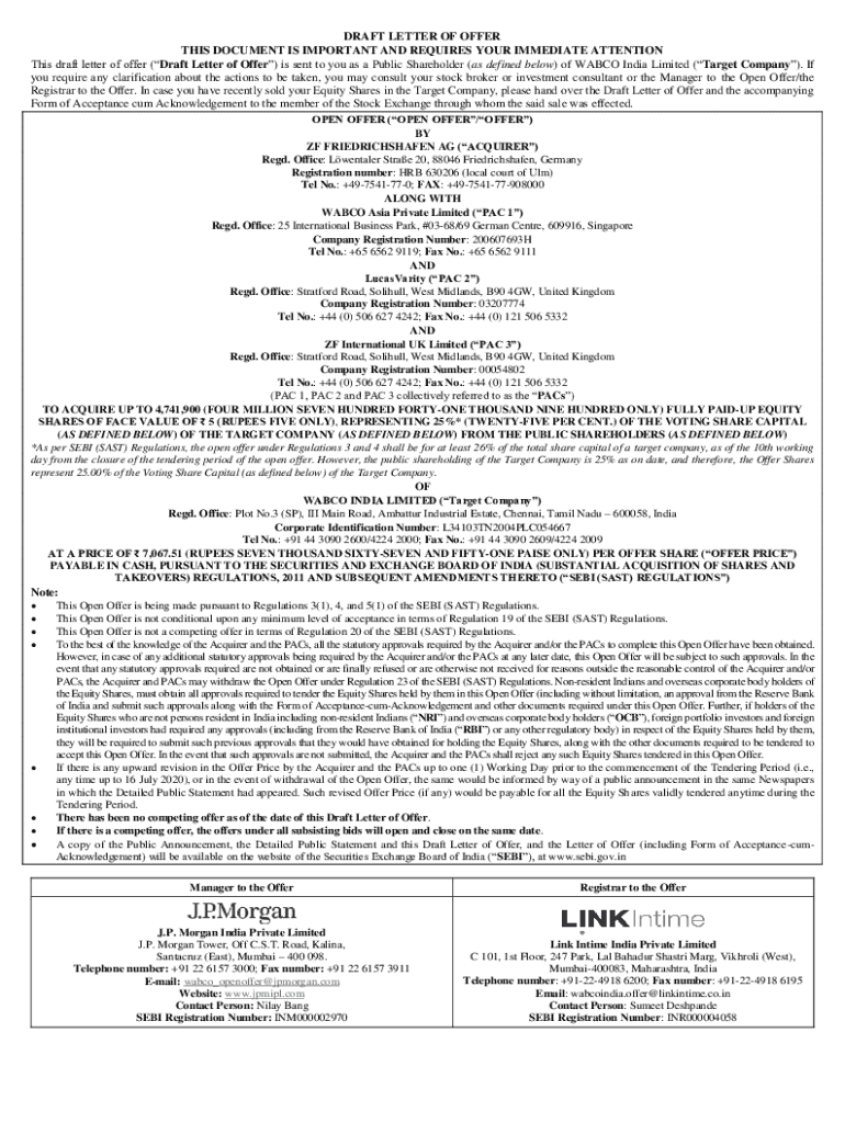 Fillable Online This draft letter of offer (Draft Letter of Offer) is ...