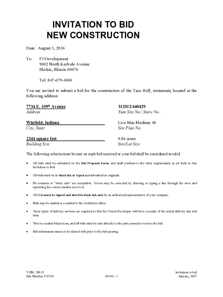 Fillable Online Fillable Online Invitation to Bid - New Construction. ... Fax Email Print ...