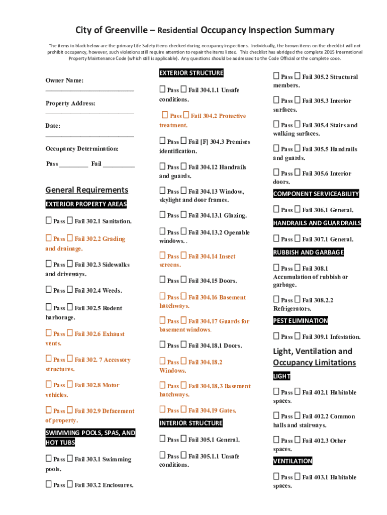 Fillable Online Occupancy Checklist Summary 121019 Fax Email Print ...