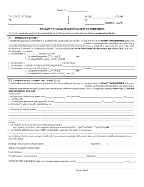 Fillable Online AFFIDAVIT OF SURETY TO SURRENDER PRINCIPAL ( ... Fax ...