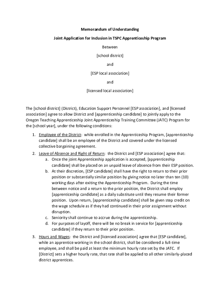 Fillable Online Memorandum of Understanding for Registered ... Fax ...