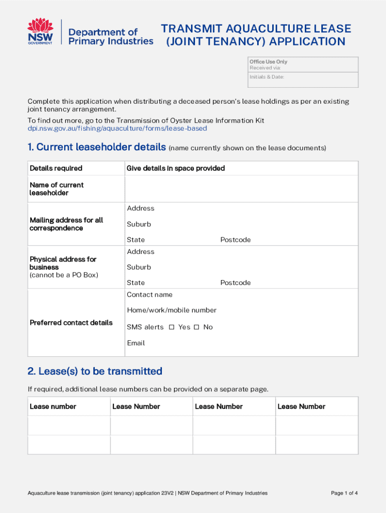 Fillable Online Transmit aquaculture lease (joint tenancy) application. Transmission of ...
