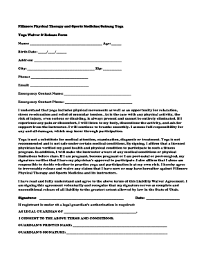 Fillable Online Yoga Waiver & Release Form - Delta Physical Therapy ...