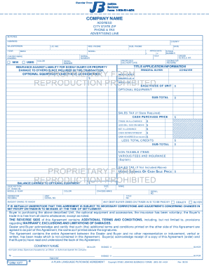 Fillable Online Recreational Vehicle Purchase AgreementsJB Forms Fax ...