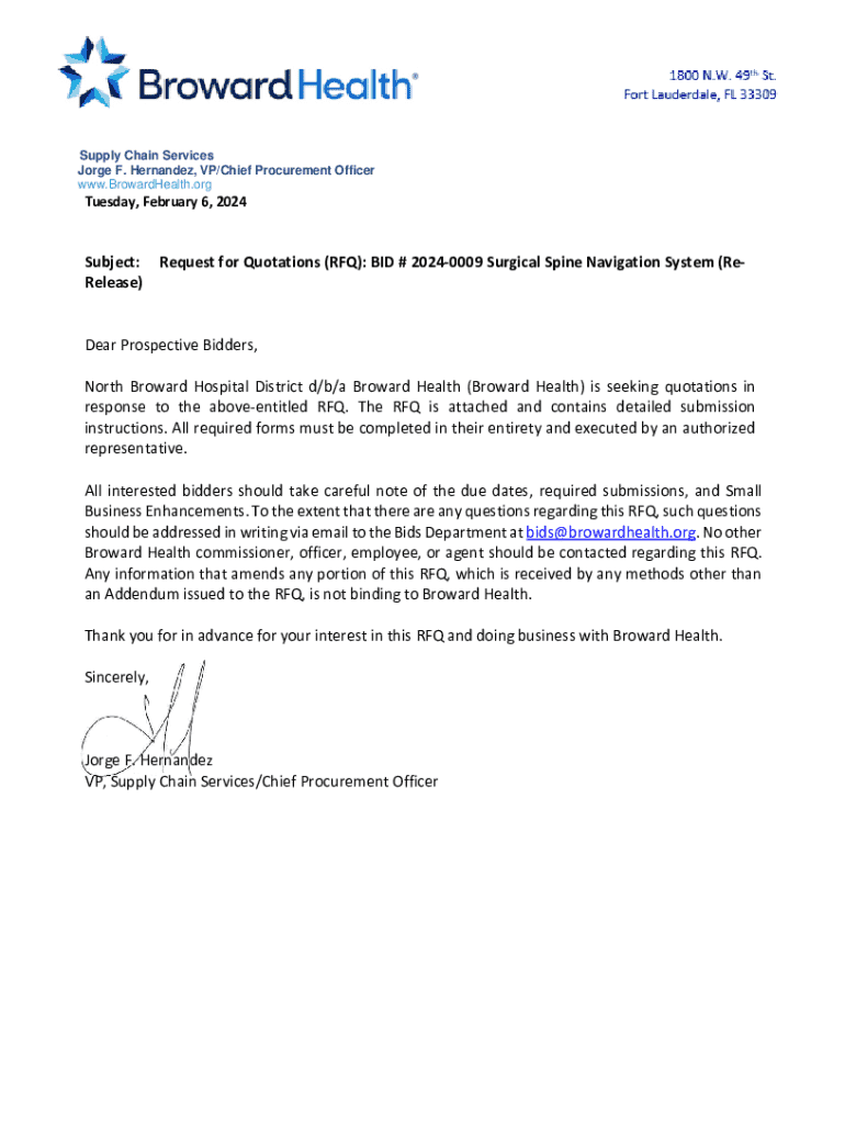 Fillable Online vendor browardhealth Request for Quotations (RFQ): BID ...