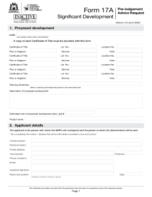 Fillable Online Form 17A Pre-lodgement Advice RequestPlanning WA Fax Email Print - pdfFiller