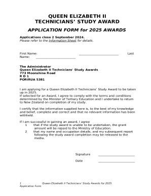 QEll Technicians' study awards Doc Template | pdfFiller