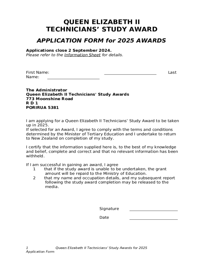 QEll Technicians' study awards Doc Template | pdfFiller