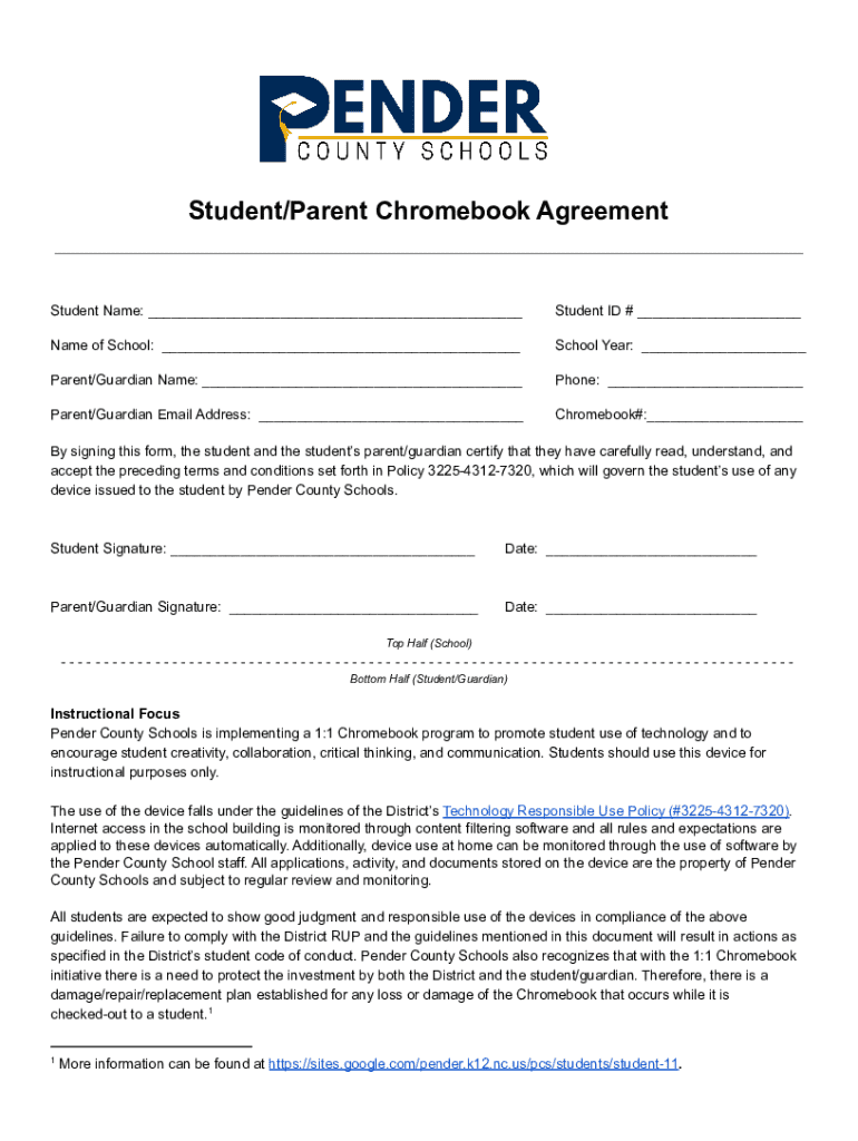 Fillable Online Student/Guardian Chromebook Agreement Signatures Fax ...