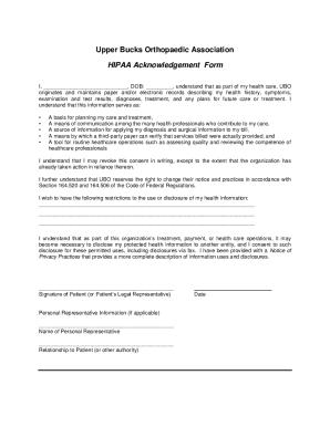 Fillable Online HIPAA Acknowledgement Form.pdf Fax Email Print - pdfFiller