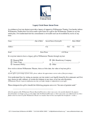 Fillable Online Legacy Circle Donor Intent Form As evidence of my/our ...