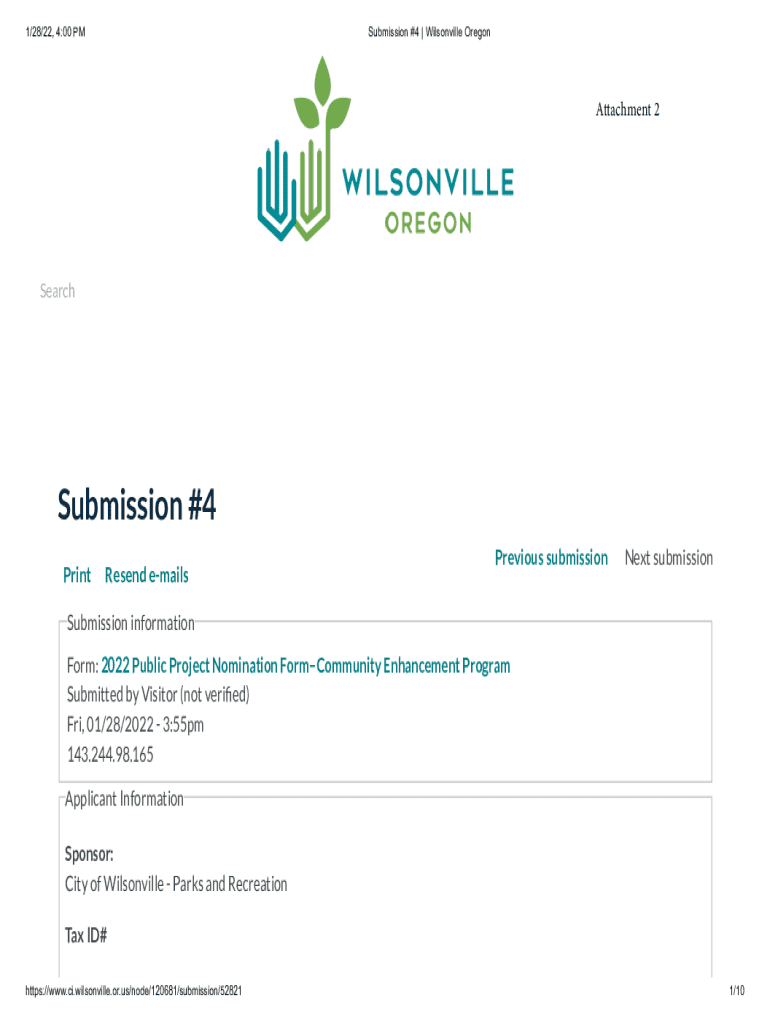 Fillable Online 2022 Public Project Nomination Form ... - City of ...