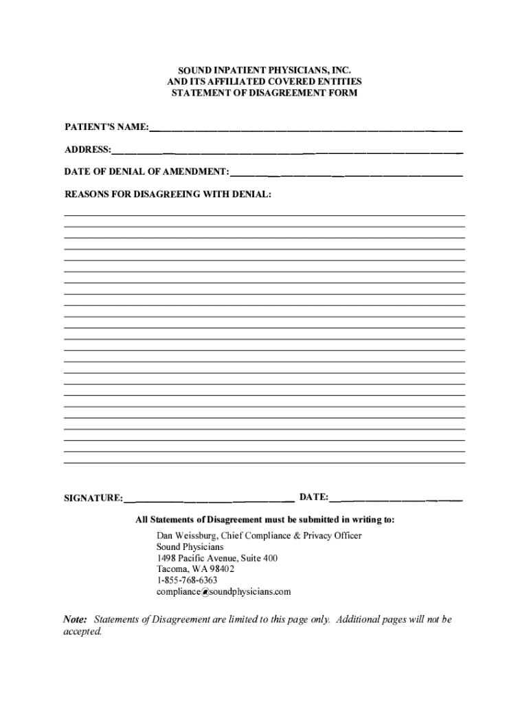 Fillable Online Statement of Disagreement Form Fax Email Print - pdfFiller