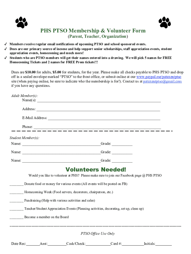 Fillable Online PTSO (Parent, Teacher, Student Organization) Fax Email ...