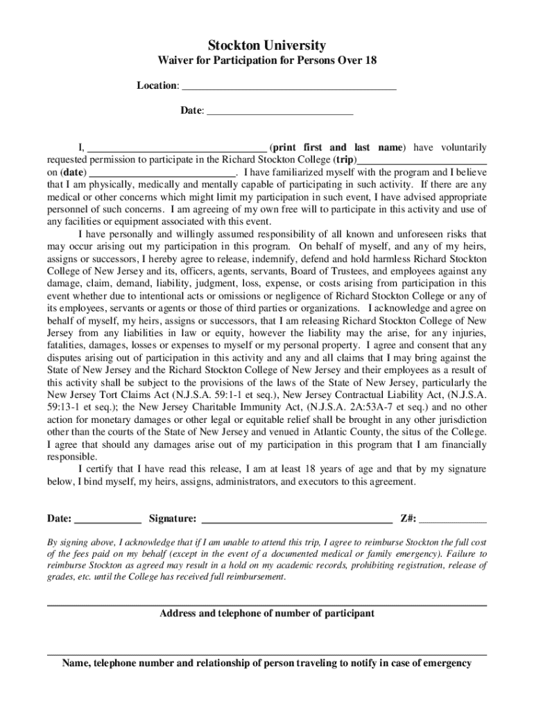 Fillable Online Statement of Commitment and Participation Waiver Fax Email Print - pdfFiller