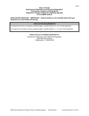 Fillable Online DBPR CILB 24 - Change of Status for Qualifying Agent(s ...