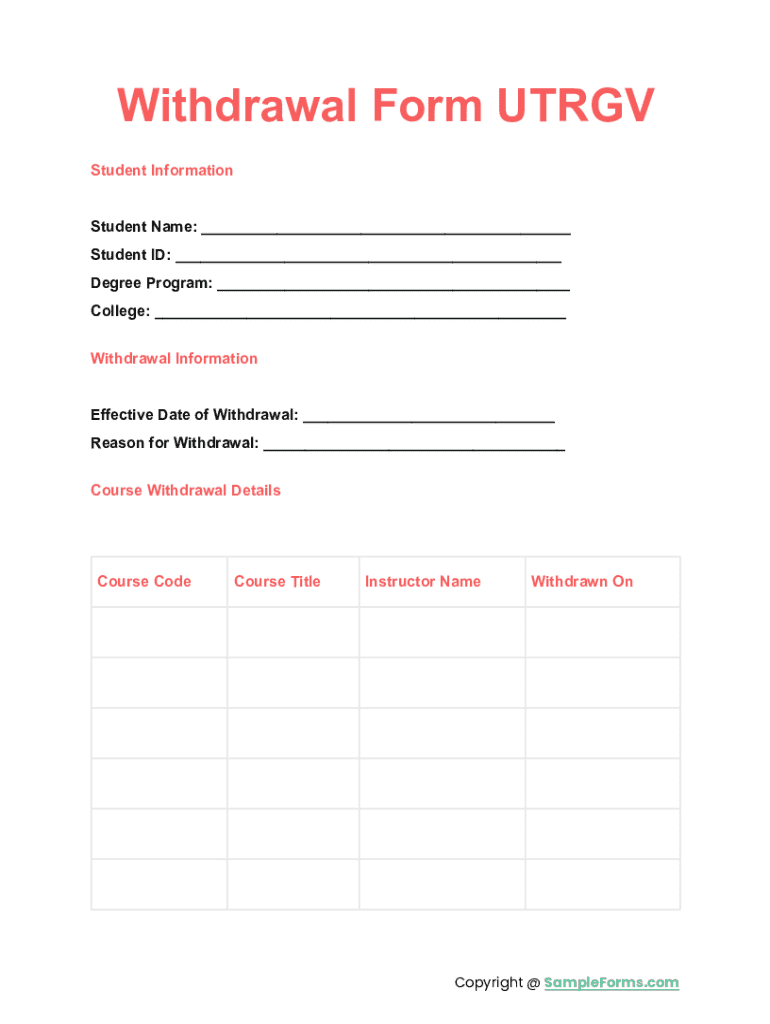 Utrgv Withdrawal Form - Fill Online, Printable, Fillable, Blank | pdfFiller