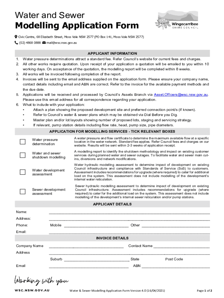 Fillable Online Water and Sewer Modelling Application Form Fax Email Print - pdfFiller